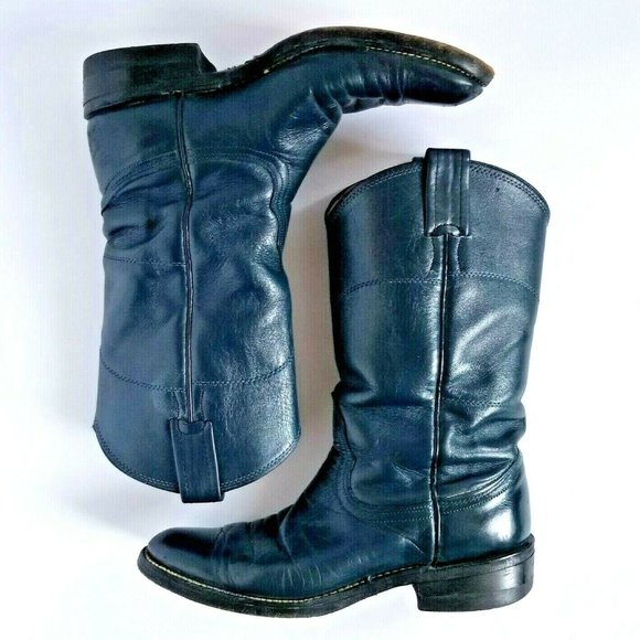 Nocona | Shoes | Nocona Blue Leather Cowgirl Boots Mid Calf Sz 5 ...